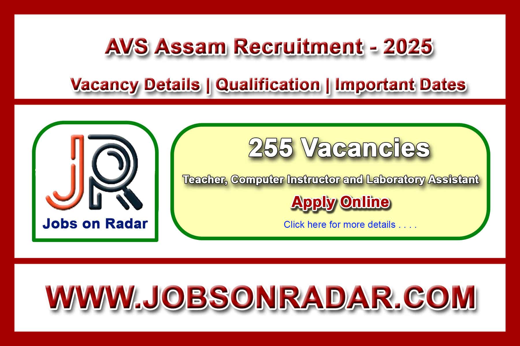 AVS Assam Recruitment 2025 - Jobs on Radar